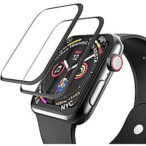 EWUONU [2 Pack Tempered Glass Screen Protector Compatible for Apple Watch Series 6/SE/5/4 44mm, 3D Full Coverage [Easy Installation Frame] Waterproof Bubble-Free HD Clear Film for iWatch 44mm