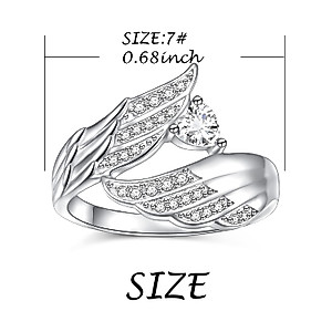 925 Sterling Silver Angel Wings CZ Ring Big Feather Ring Jewelry GIft For Women Size 7