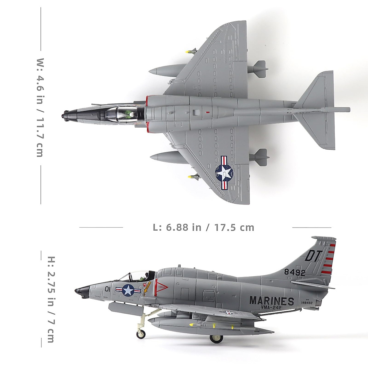 NUOTIE 1/72 A-4 Skyhawk Attack Pre-Build Diecast Metal Aircraft Model Kits U.S. Marine Corps Replica Military for Display Collection or Gift（VMA-242 1st Maw）