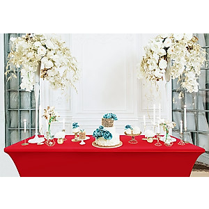 Utopia Kitchen Spandex Tablecloth 1 Pack [6FT, Red] Tight, Fitted, Washable and Wrinkle Resistant Stretch Rectangular Patio Table Cover for Event, Wedding, Banquet & Parties [72Lx30Wx30H Inch]