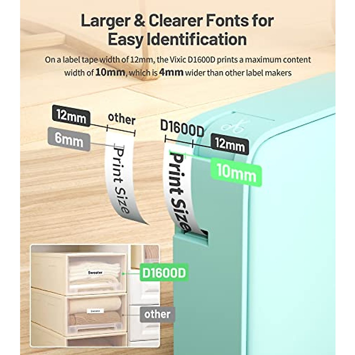 Vixic Label Maker Machine with Tape D1600D Bluetooth Label Maker, Portable Label Printer Wireless Sticker with Multiple Templates Available for Labeling, Labeler for Home Office Organization, Green