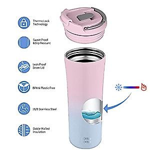BOTTLE BOTTLE Insulated Coffee Tumblers with Dual-use Lid and Straw Double Walled Iced Travel Coffee Mug for Woman and Man 18 oz Stainless Steel Tumbler with Handle(Pink Blue