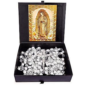 Silver Plated Deluxe Wedding lasso crystal with Jesus christ and virgen de guadalupe in a Premium gift box - lazo para bodas - Lazo de bodas de iglesia para novios - lasso for wedding ceremony - wedding lasso catholic set