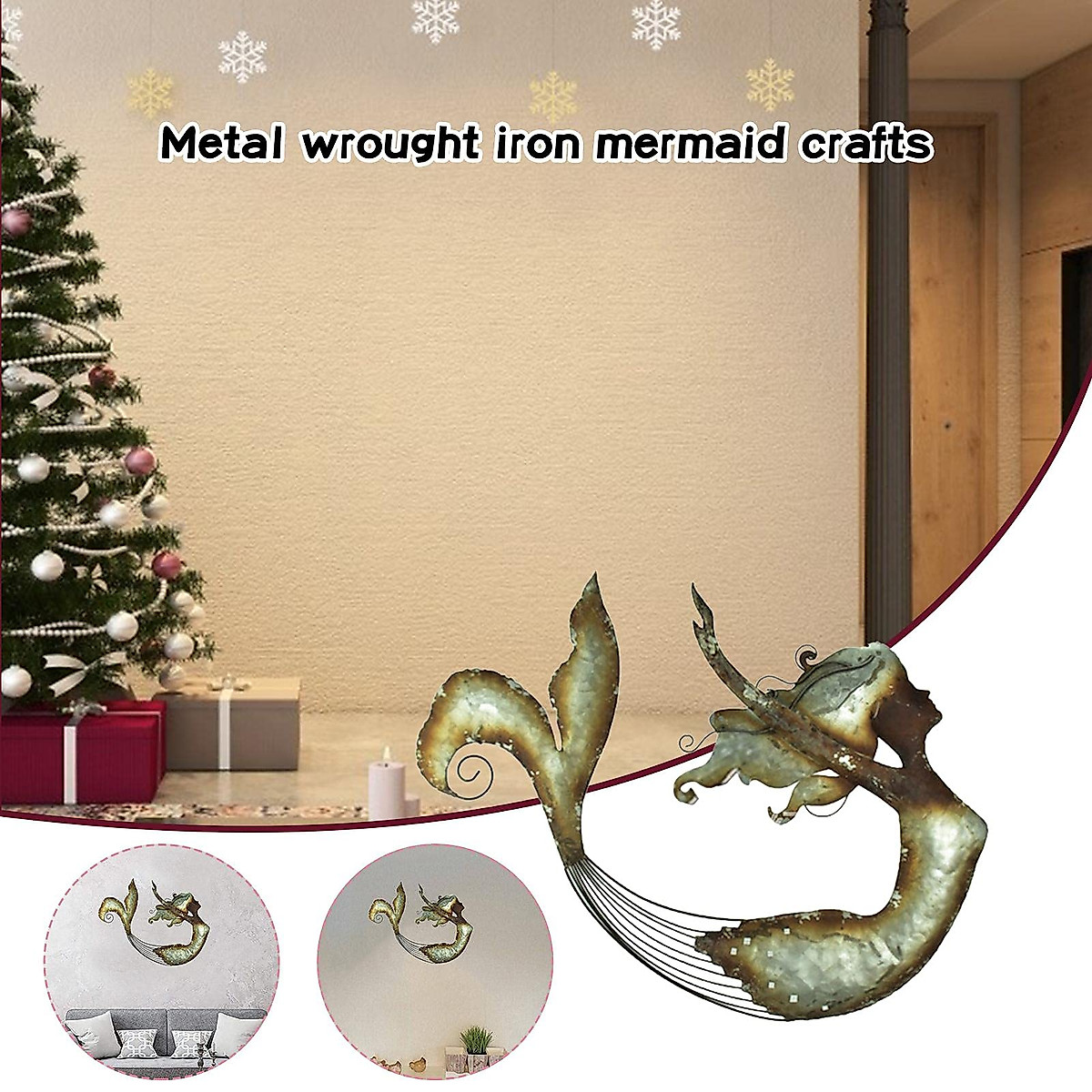 Mermaid Decor Metal Wall Art,Home Decor Mermaid Wall Sculpture Hanging Coastal Wall Decor for Home Garden Indoors Outdoors,Swimming Mermaid Specialties Distressed Handmade Creative Craft Panels