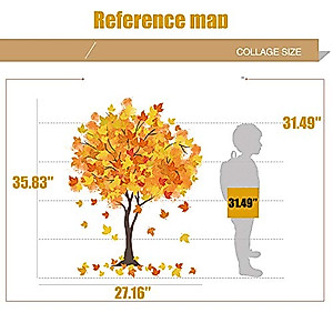 Tree Wall Stickers,Leaf Wall Stickers Fall Maple Leaf Stickers Felt Fall Tree Decals Autumn Maple Leaf Decors Window Sticker Wall Decals for Kids Bedroom Living Room Nursery Rooms