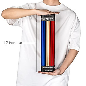 MAYPLUSS Wrapping Paper Roll - Mini Roll - 17 inch X 120 inch Per roll - Solid Matte Gold/Red/Blue Design (42.3 sq.ft.ttl)