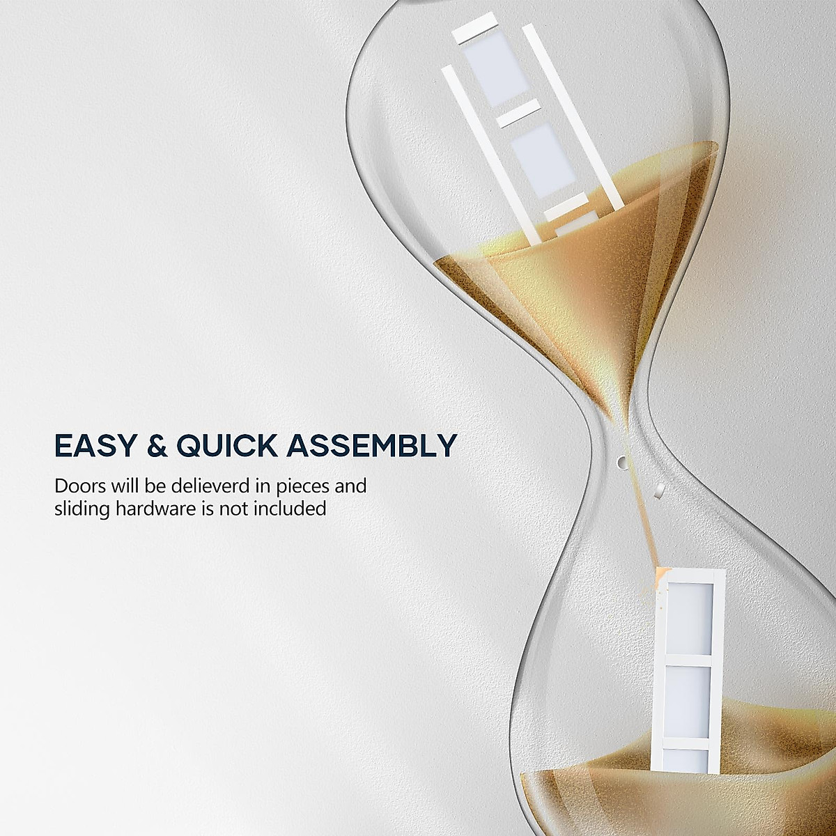 EaseLife 42in x 84in (Double 21in×84in Door) Glass Barn Door with 7FT Sliding Double Door Hardware Kit Included & Handle,Solid MDF Inside Covered with Water-Proof PVC Surface,3-Panel Glass,White