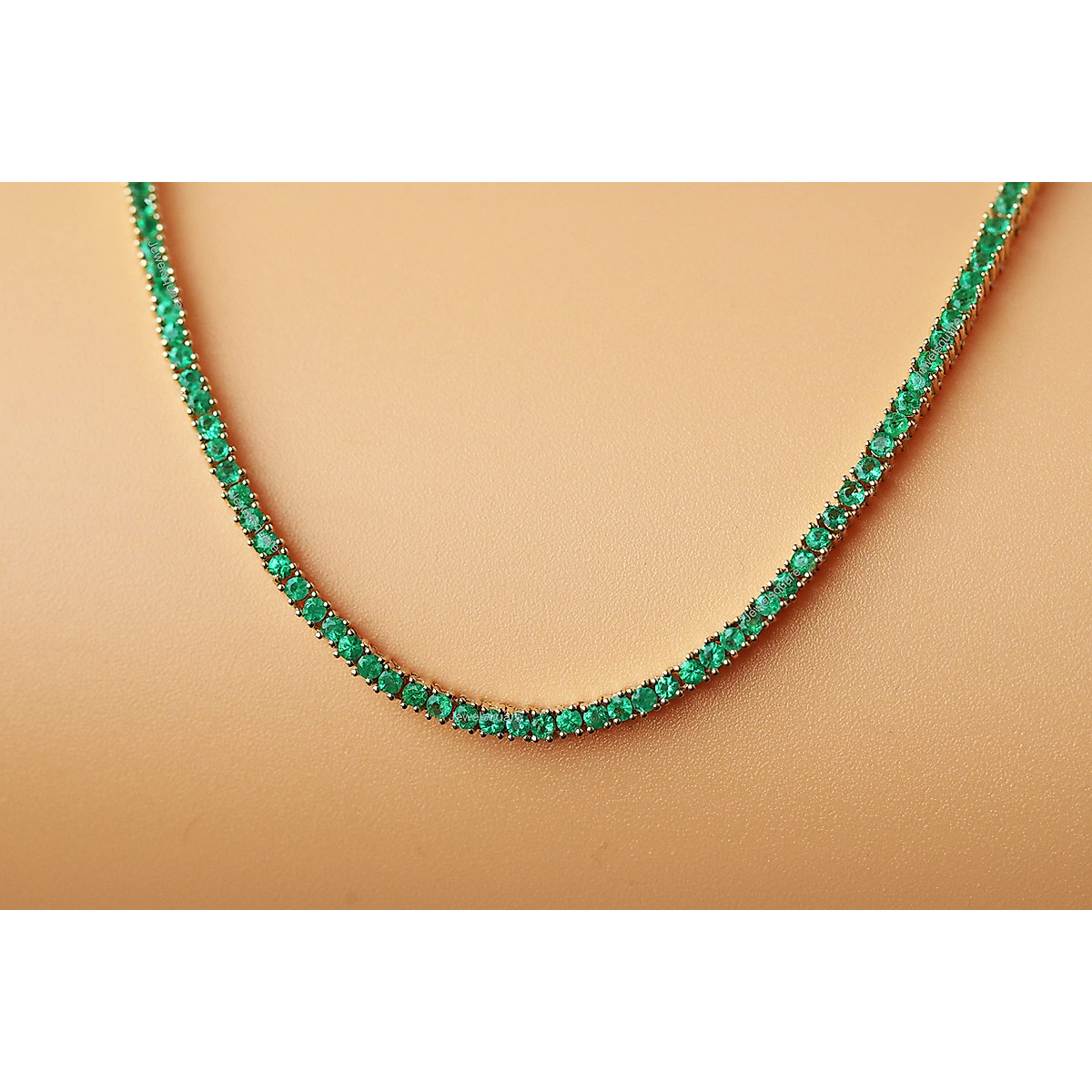 Jewel Square 1.8mm Emerald Tennis Choker Layered Chain Necklace In 925 Starling Silver Gold (Plated) 16"
