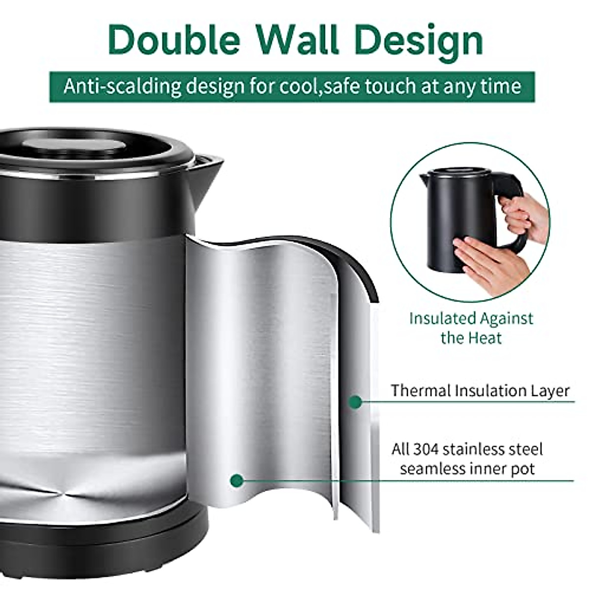 0.8L Small Portable Electric Kettles for Boiling Water, Mini Stainless Steel Travel Kettle, Portable Mini Hot Water Boiler Heater, Quiet Fast Boil with Boil-Dry Protection (Black)