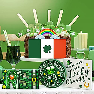 St. Patrick's Day Tiered Tray Decor, 5 Pcs Shamrock Wooden Signs Irish Rainbow Table Signs for Farmhouse St. Patricks Day Decorations