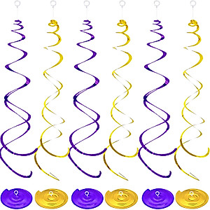 Purple Gold Hanging Swirls Graduation Party Decorations, 36PCS Plastic Ceiling Streamers Foil Dual Spirls Ceiling Hanging Decors for Wedding Birthday Party Supplies(Purple+Gold)