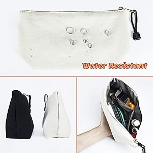 besharppin Canvas Cosmetic Bags, 2pcs DIY Blank Makeup Pouches with Zipper for Home Office Purse Diaper Bag (Black, Beige)