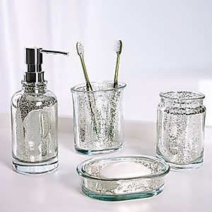 Allure Home Creation Athena 4-Piece Glass Bathroom Accessory Set Turquoise Blue w/Metallic Silver Accents
