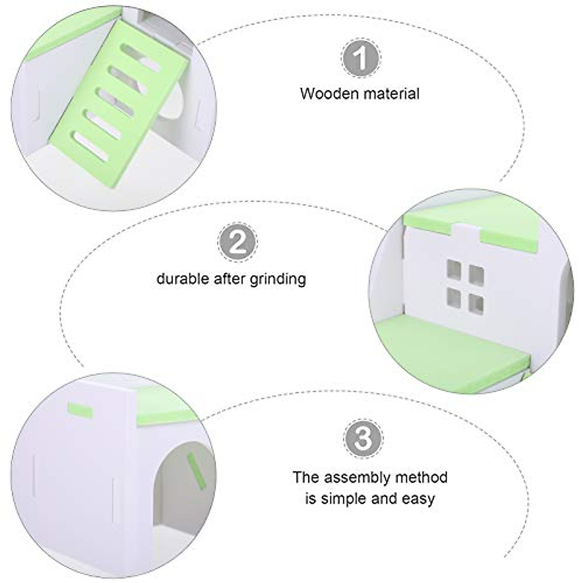 TEHAUX Wooden Hamster House- Double Layers Small Pet Playground with Slide, Hamster Hideout Hut Play Toys for Dwarf Hamster, Mouse, Rat and Other Small Animals (Green)