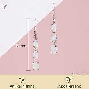 MAX + STONE 925 Sterling Silver Created Opal Oval Dangle Earrings for Women with Leverbacks and 1.5 inch October Birthstones
