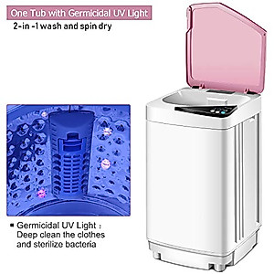Giantex Full-Automatic Washing Machine Portable Washer and Spin Dryer 7.7 lbs Capacity Compact Laundry Washer with Built-in Barrel Light Drain Pump and Long Hose for Apartments Camping (White & Pink)