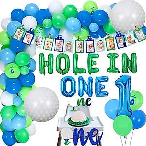 Sursurprise Golf 1st Birthday Decorations, Hole In One Balloon Garland Arch Kit, Golf Photo Banner, One High Chair Banner for Boys First Birthday, Sports Theme Party Supplies