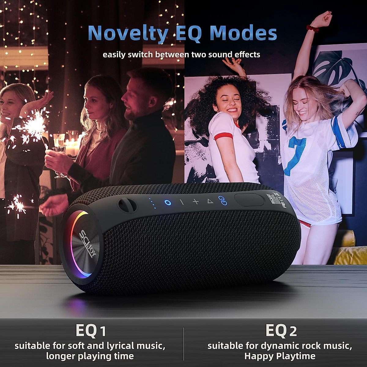 Bluetooth Speakers, 40W Wireless Portable Speaker IPX7 Waterproof with Loud Stereo, Deep Bass, LED Lights, Bluetooth 5.2 Speaker for Party, Shower, Birthday and Festival Gift (Black)