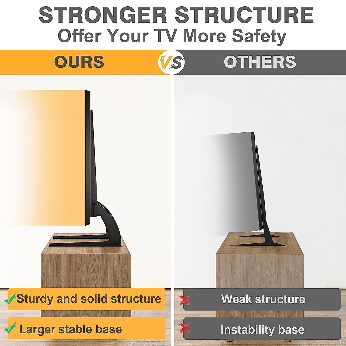 Universal Table Top TV Stand for Most 27 30 32 37 40 43 47 50 55 60 65 Inch Plasma LCD LED Flat or Curved Screen TVs with Height Adjustment, VESA Patterns up to 800x500 mm, 88 lbs