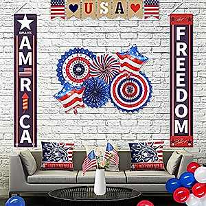 4th of July Banner Porch Sign, Independence Day American Flag Banner Outdoor Patriotic Decorations Hanging Signs Banners - Fourth of July Patriotic Banner Decrations for Front Door Yard (2 Pcs)