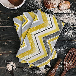 Big buy store Geometric Chevron Zig Zag Stripe Kitchen Dish Towels, Soft Lightweight Microfiber Absorbent Hand Towel Nordic Design Yellow Tea Towel for Kitchen Bathroom 18x28in