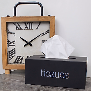 AuldHome Design Rectangular Tissue Box Cover (Black), Modern Farmhouse Style Enamelware Oblong Tissue Cover Holder