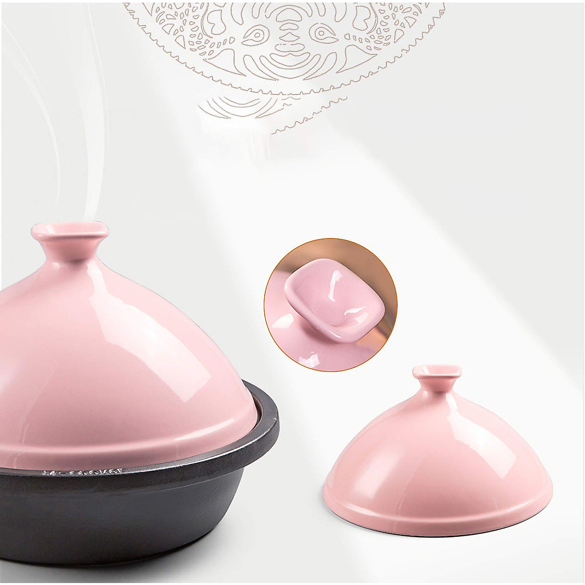 Enameled Cast Iron Moroccan Tagine with Silicone Gloves 2.7 quart with Enamel Lid Pot Slow Cooker Without Lead Cooking Healthy Food (Green)