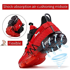 JMFCHI Boys Girls Kids' Sneakers Knitted Mesh Sports Shoes Breathable Lightweight Running Shoes for Kids Fashion Athletic Casual Shoes Black/Red Size 5