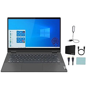Lenovo Ideapad Flex 5i 14" FHD 2-in-1 Touchscreen Laptop, Intel Core i3-1115G4, 4GB RAM, 1TB SSD, Graphite Gray, Fingerprint Reader, Windows 10 Home + Accessories