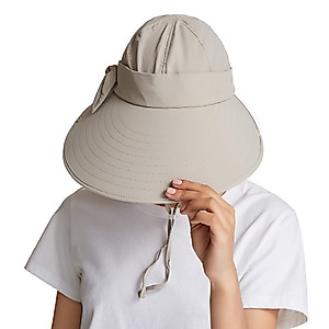 icolor Women Sun Cap Finshing Hats UPF+50 Detachable Face Mask Neck Flap Visor Wide Brim Sun Protection Hiking Hats Khaki
