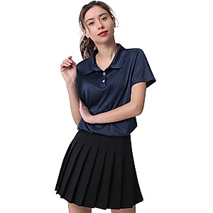 Women's Polo Tee Dry Fit Golf Shirt Moisture Wicking Short Sleeve Sport Activewear Golf Polo Tops Collar with Buttons Workout Black/White/Navy L