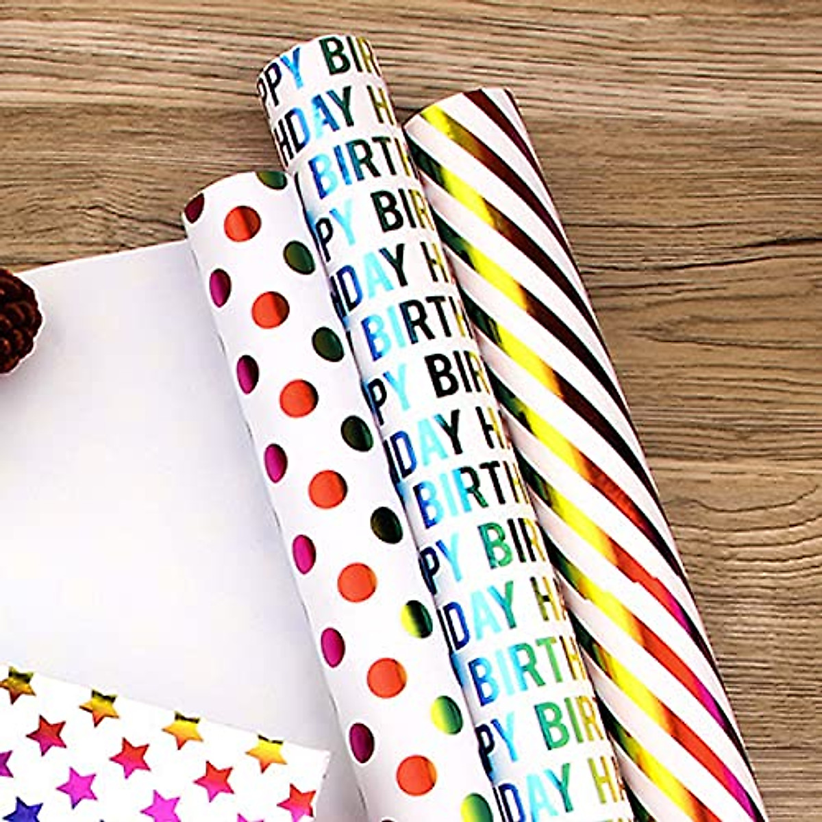 Birthday Wrapping Paper Roll - 17 Inch X 120 Inch Per Roll - Gift Wrapping Paper Mini Roll - 3 Colorful Design Gift Wrap Paper for Birthday