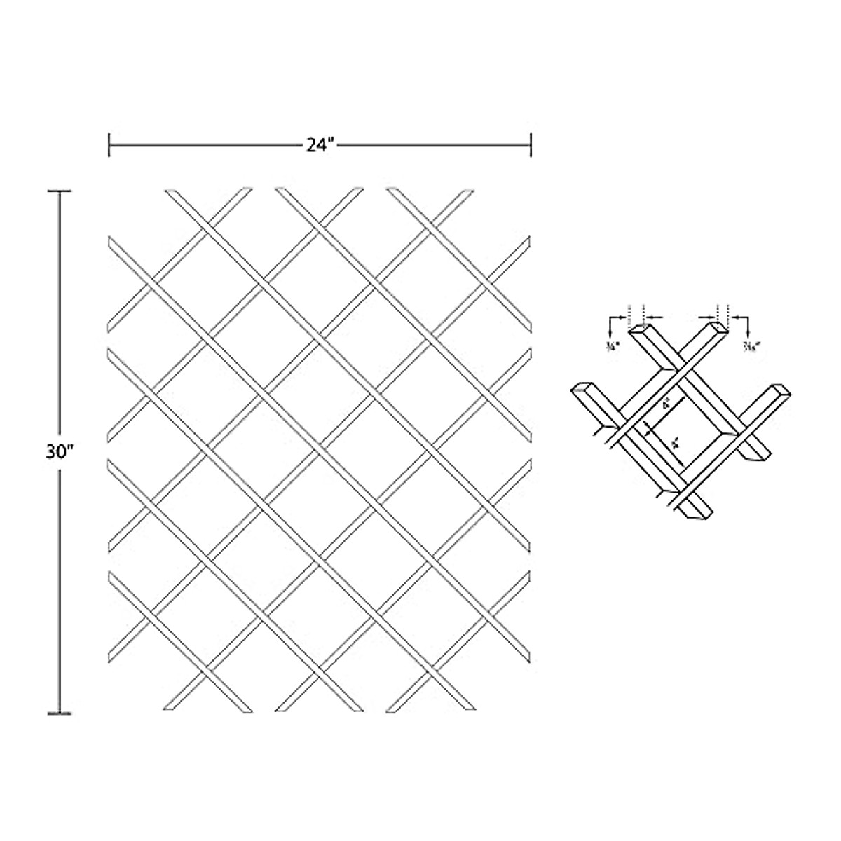 18-Bottle Trimmable Wine Rack Lattice Panel Inserts in Unfinished Solid North American Hard Maple