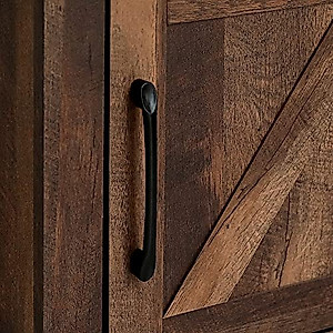 Furinno Jensen Farmhouse End Table with Barn Door for Bedroom, Living Room,Rustic Brown, pack of 1