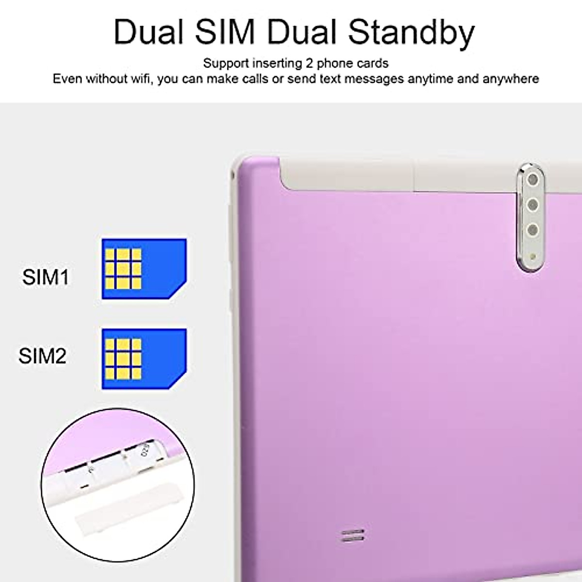 VINGVO 10.1 Inch Tablet, Phone Tablet 4GB RAM 64GB ROM Purple for Entertainment (US Plug)