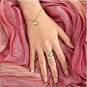Acedre Boho Crystal Bracelets Gold Hand Harness Bangle Finger Rings Hand Accessories for Women