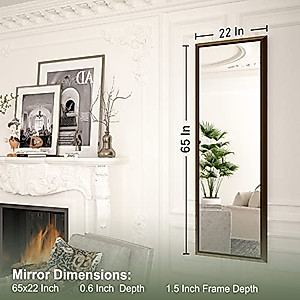 PILOCOS Upgraded 65 x 22 Inch Full Length Floor Mirror, Bronze Wall Mounted Full Body Mirror with Beveled Stereoscopic Aluminum Alloy Frame, Large Dressing Mirror for Living Room/Entryway/Bedroom