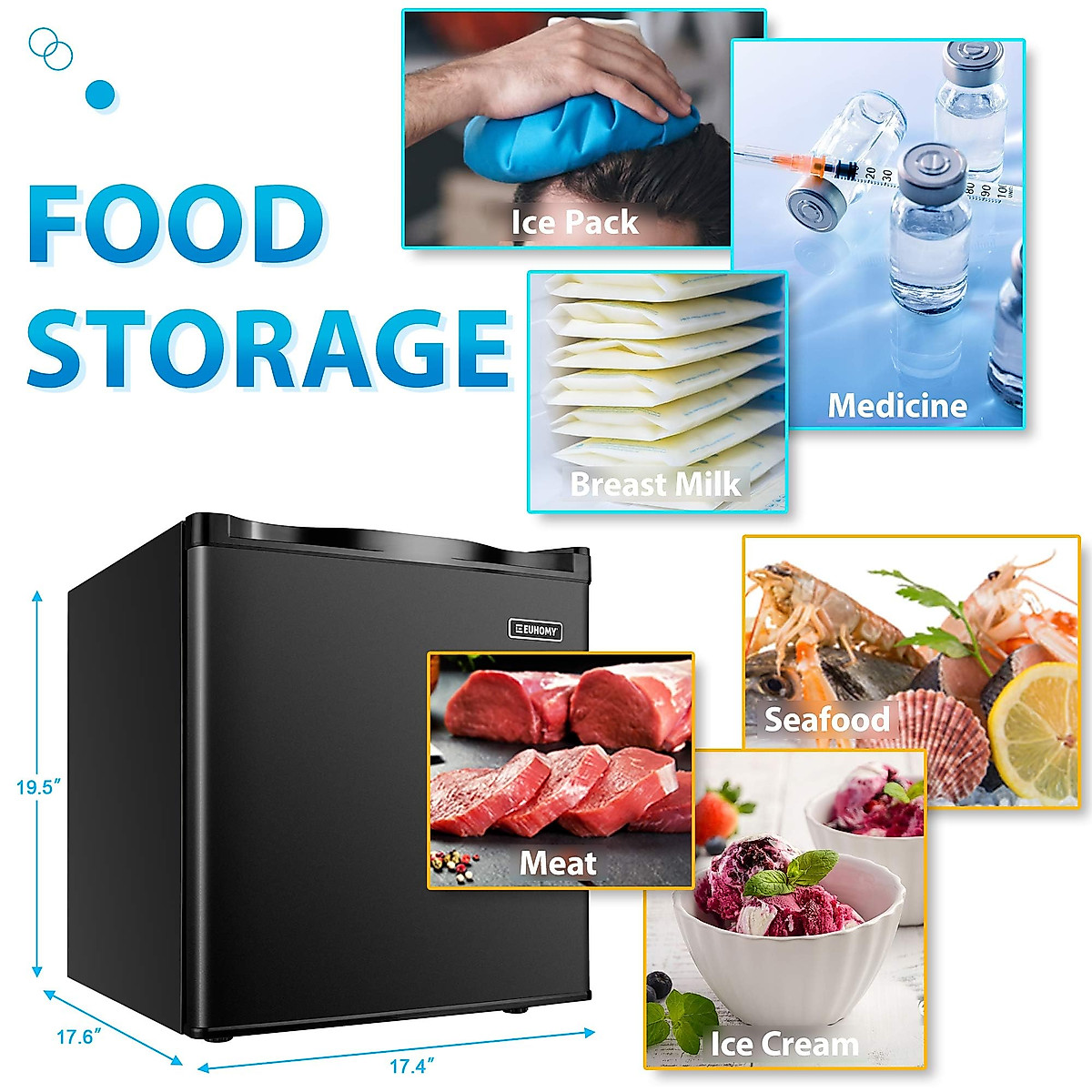 E EUHOMY 1.1 Cu.Ft Mini Freezer, Single Door Upright Freezer with Removable Shelf, Reversible Door, Compact Deep Freezer, for Home/Kitchen/Garage-Black 7 model Settings