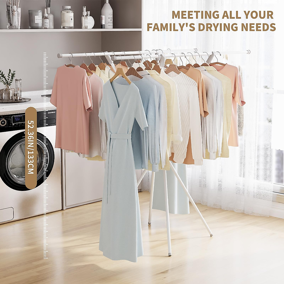 Bigzzia Clothes Drying Rack, Foldable Laundry Drying Rack, Space-Saving, Indoor Outdoor Use, Portable Free-Standing Large Drying Rack for Bed Sheets, Quilts, Blankets- White