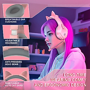 PHOINIKAS PS5 Gaming Headset for PS4, PC, Switch, Q10 Xbox One Headset with Stereo Sound, Detachable Mic, Wireless Bluetooth 5.3 Headphone only for Laptop/Phone/Tablet, 40H Plyatime (Pink)