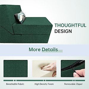 ANONER Convertible Chair Bed Sleeper with Memory Foam & Pillow Fold Out Chair Bed Couch Lounge Chaise for Living Room Bedroom Guest Room Home Office, Dark Green