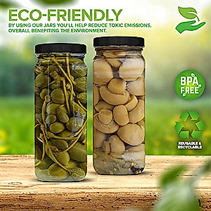 16 oz Glass Jars with Plastic Caps (12 Pack) - Reusable Food Grade Glass Bottles - Dishwasher Safe - Leak-Proof Lids - Travel Bottle for Smoothies & Juicing, Shakes, Milk, Honey - Stock Your Home