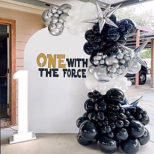 LyzzGlobo Starburst Black and White Balloon Garland Kit, Silver and Confetti Aluminum Film Balloons Arch Kit for Birthday Wedding Anniversary Party Supplies
