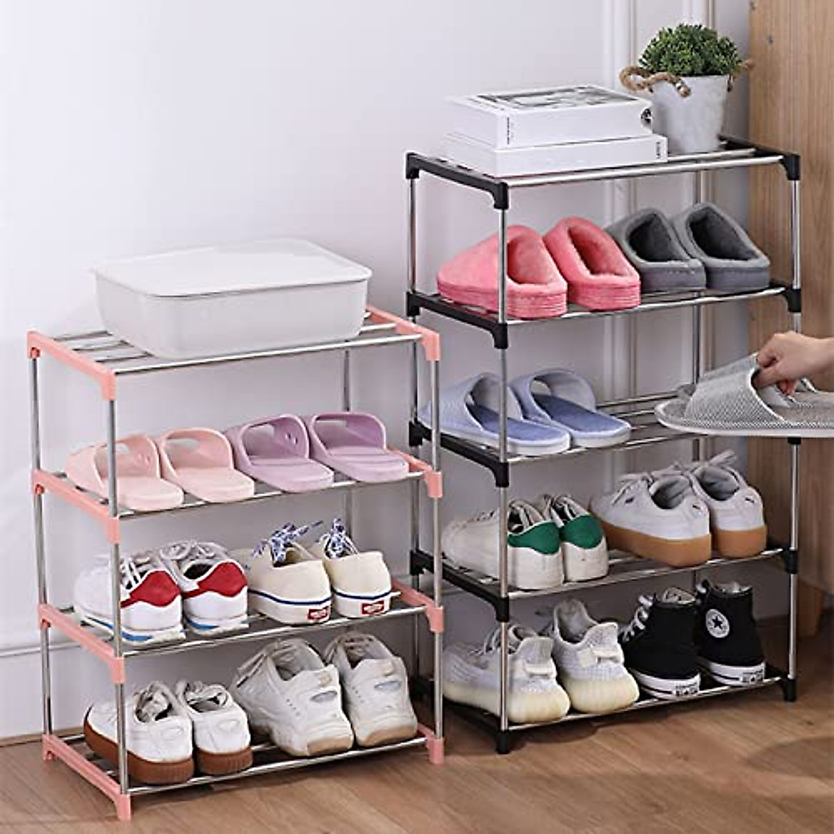 Diligencer 3-Tier Stackable Small Shoe Rack, Adjustable Shoe Shelf Storage Organizer (White)