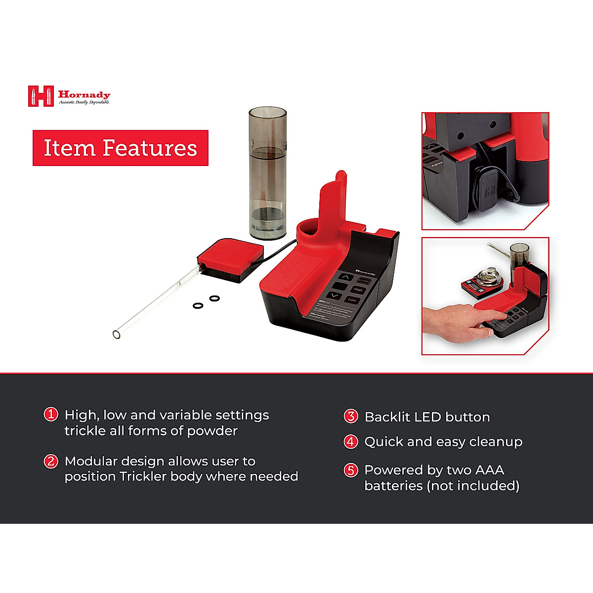 Hornady Vibratory Trickler, 050102 - Save Time and Achieve The Perfect Powder Charge with This Easy to Use Electric Powder Trickler with High, Low, and Variable Settings for All Forms of Powder