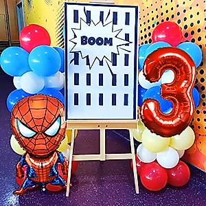 Spiderman Birthday Party Supplies,8PCS Spiderman Foil Balloons,Birthday Party Decorations for Children 3th Birthday Party (Red-3th)