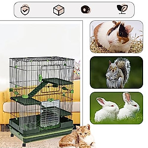 Yone jx je 4-Level Small Animal Cage Hutch with Wheels, Removable Tray, Platform and Ramp for Rabbit Bunny, Chinchillas, Ferret, Hedgehog & Gerbils (Green)