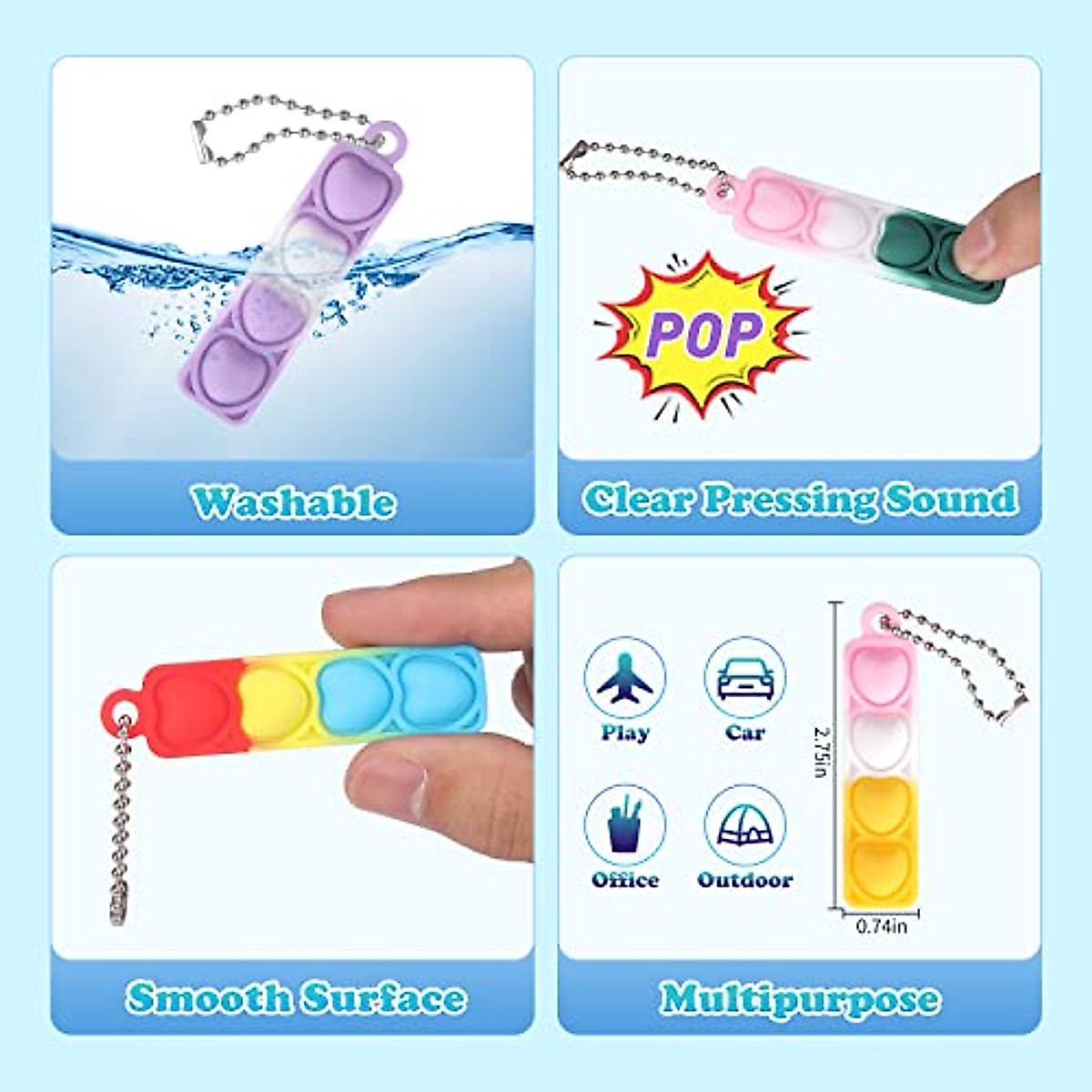 100Pcs Valentines Mini Pop It Fidget Toys Bulk Party Favors for Kids Pop Keychain Sensory Toys Bag Fillers Pop Toddler Carnival Treasure Easter Classroom Prizes Stress Reliever Anti-Anxiety Toy