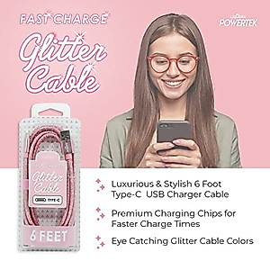 LIQUIPEL USB Type C Cable 6ft, USB A 2.0 to USB-C Fast Charger Extra Long Durable, Glitter Cables (Pink)