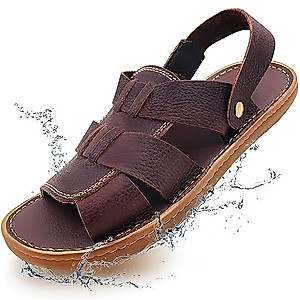 ZLUXURQ Mens soft leather hiking outdoor sandals-Luxury Casual Beach Sandals